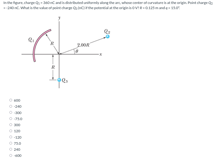 Solved In the figure, charge Q1=360nC and is distributed | Chegg.com