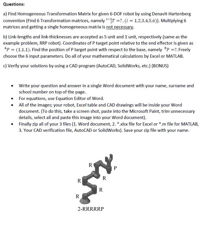 Questions: a) Find Homogeneous Transformation Matrix | Chegg.com