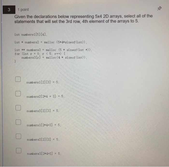 Solved 3 1 point Given the declarations below representing | Chegg.com Solved 3 1 point Given the declarations below representing | Chegg.com