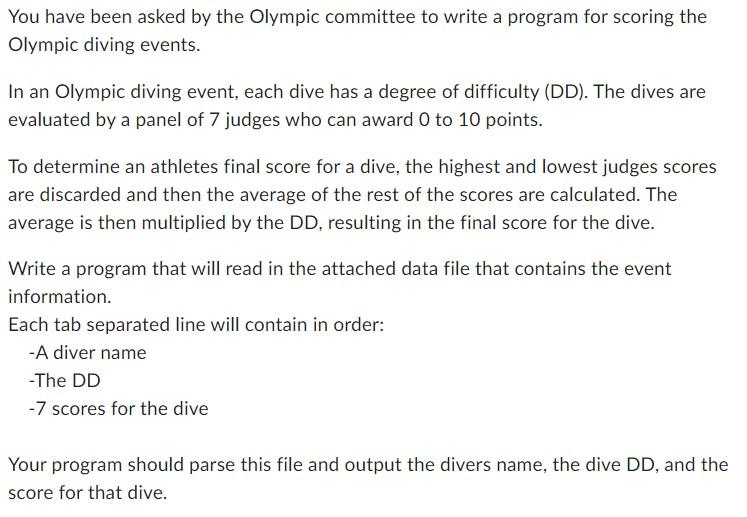Solved You have been asked by the Olympic committee to write | Chegg.com