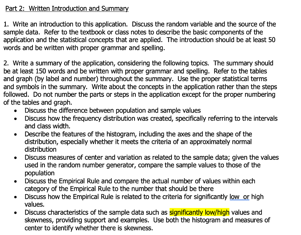 Part 2: Written Introduction and Summary 1. Write an | Chegg.com