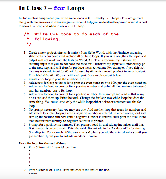 Solved In Class 7 - for Loops In this in-class assignment, | Chegg.com