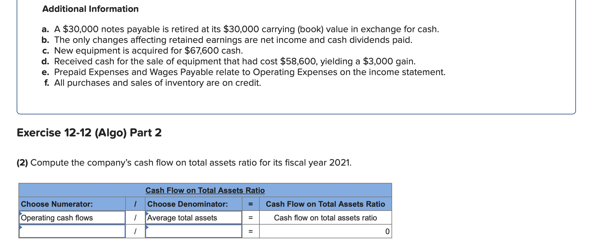 Solved Exercise 12-12 (Algo) Indirect: Preparing statement | Chegg.com