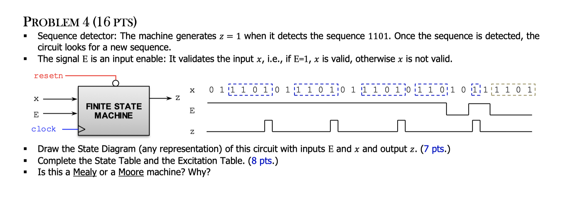 Solved PROBLEM 4 (16 PTS) Sequence detector: The machine | Chegg.com Solved PROBLEM 4 (16 PTS) Sequence detector: The machine | Chegg.com