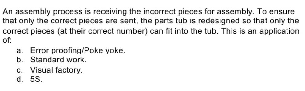 Solved An assembly process is receiving the incorrect pieces | Chegg.com