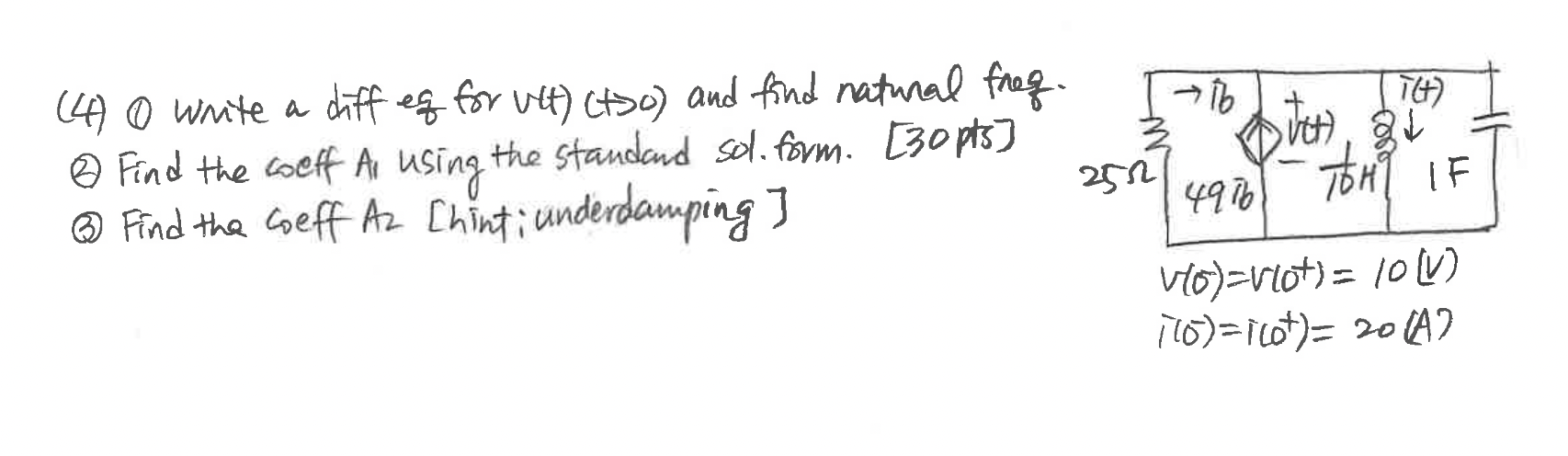 Solved (4) (1) Write a diff eq for v(t) (t>0) and find | Chegg.com
