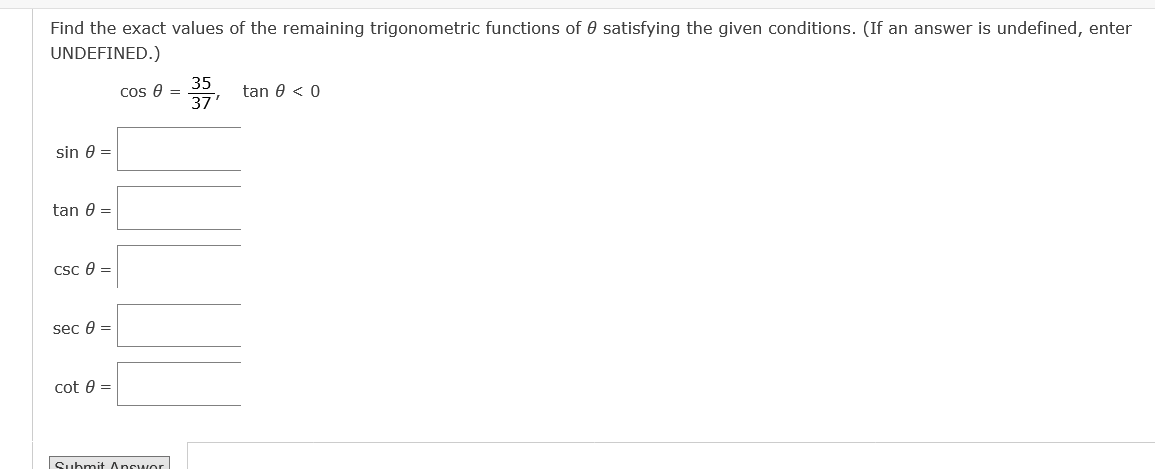 Solved Find the exact values of the remaining trigonometric | Chegg.com