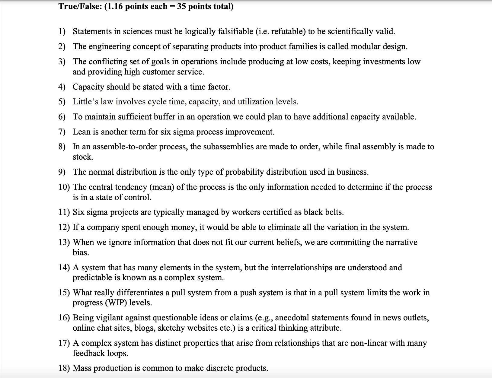 Solved True/False: (1.16 ﻿points each =35 ﻿points | Chegg.com