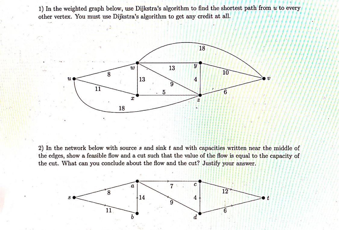 Solved 1) In the weighted graph below, use Dijkstra's | Chegg.com