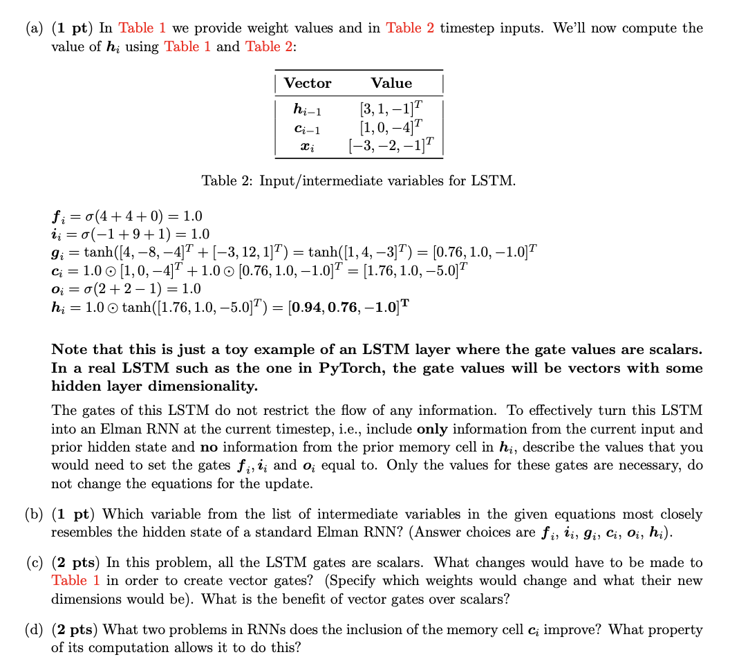 Solved The update equations for a LSTM at timestep i are | Chegg.com