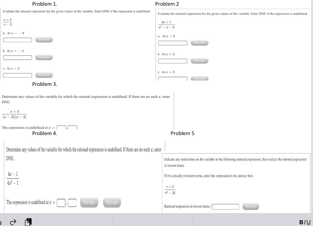 Solved Problem 2 Problem 1. Evaluate the rational expression | Chegg.com