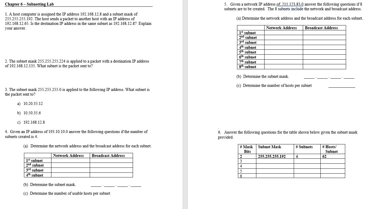 Solved Chapter 6 Subnetting Lab 1 A Host Computer Is