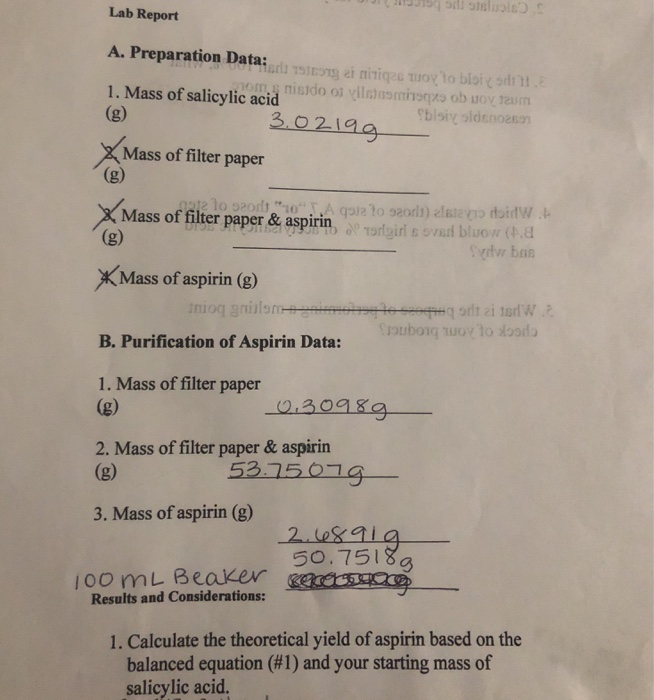 Solved Lab Report A. Preparation Data: 1. Mass of salicylic | Chegg.com