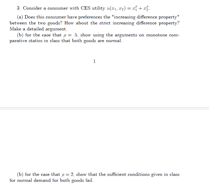 Solved 3. Consider a consumer with CES utility | Chegg.com