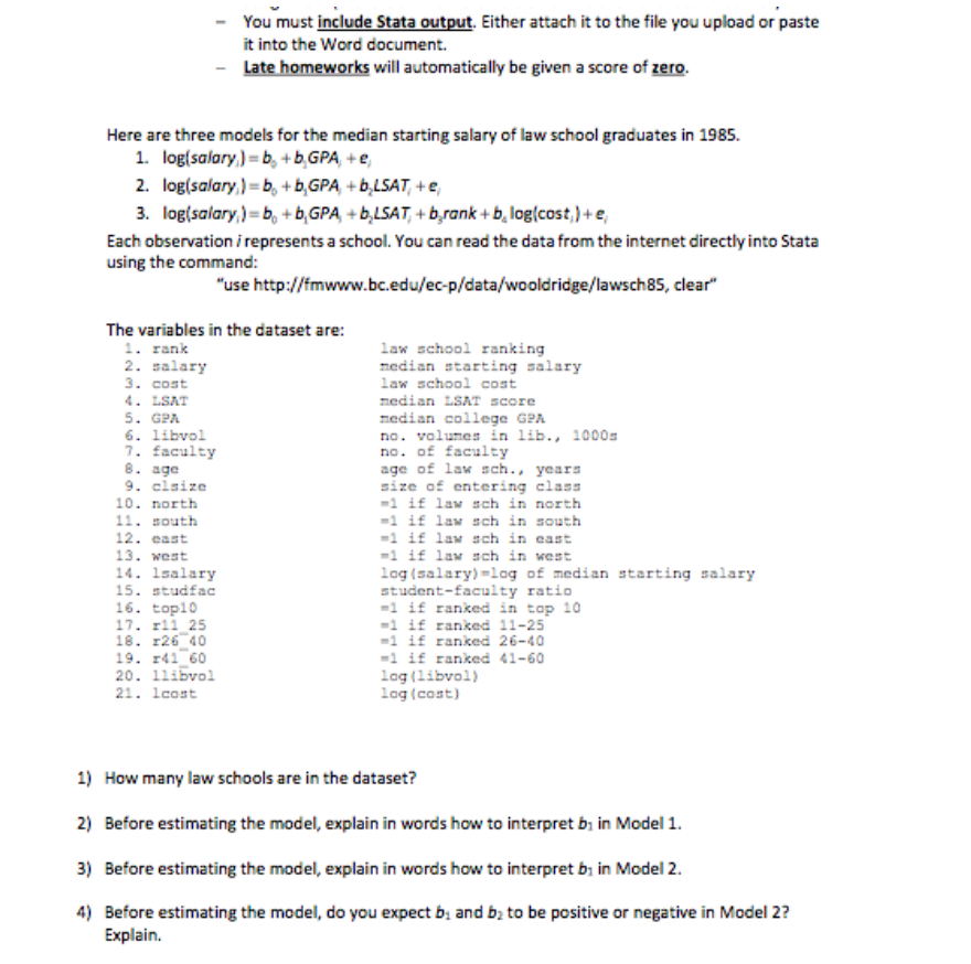 Solved You must include Stata output. Either attach it to | Chegg.com