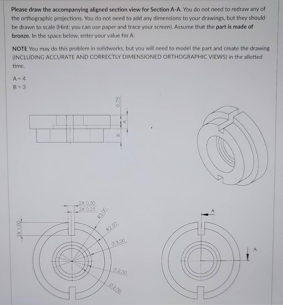 Solved please draw the accompanying aligned section view for | Chegg.com