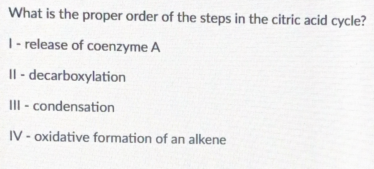 Solved A) IV, III, I, II B) I, II, III, IV C) III, I, II, | Chegg.com