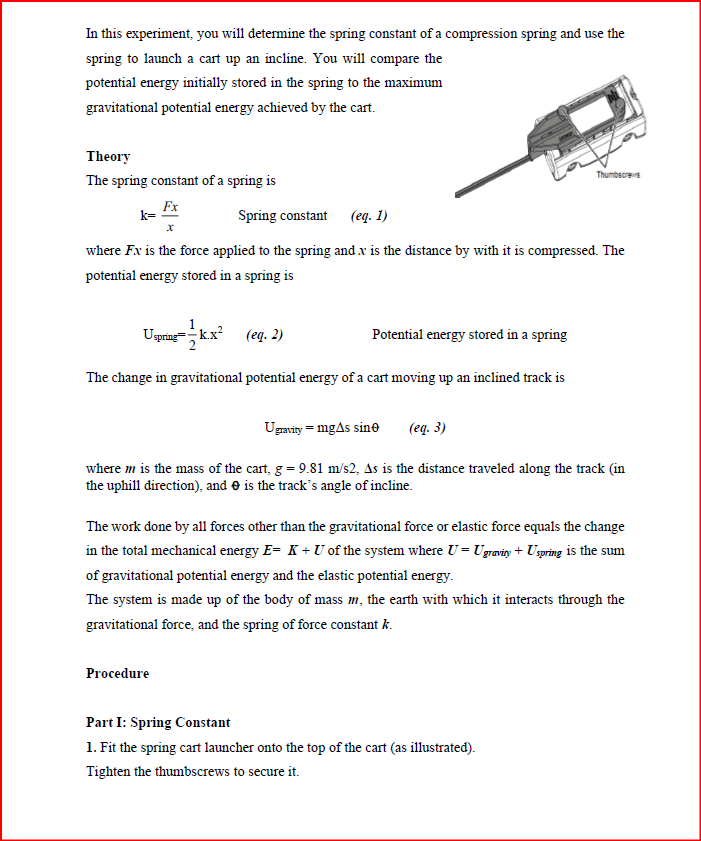 Solved In this experiment, you will determine the spring | Chegg.com
