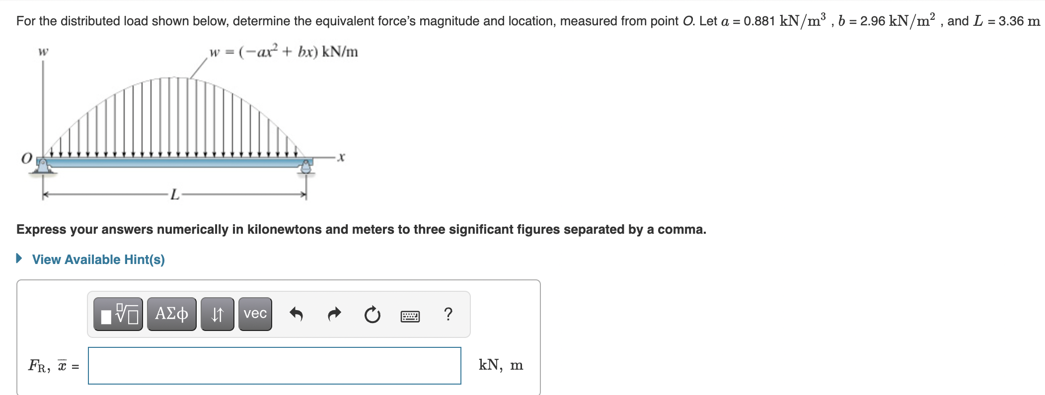 Solved For the distributed load shown below, determine the | Chegg.com