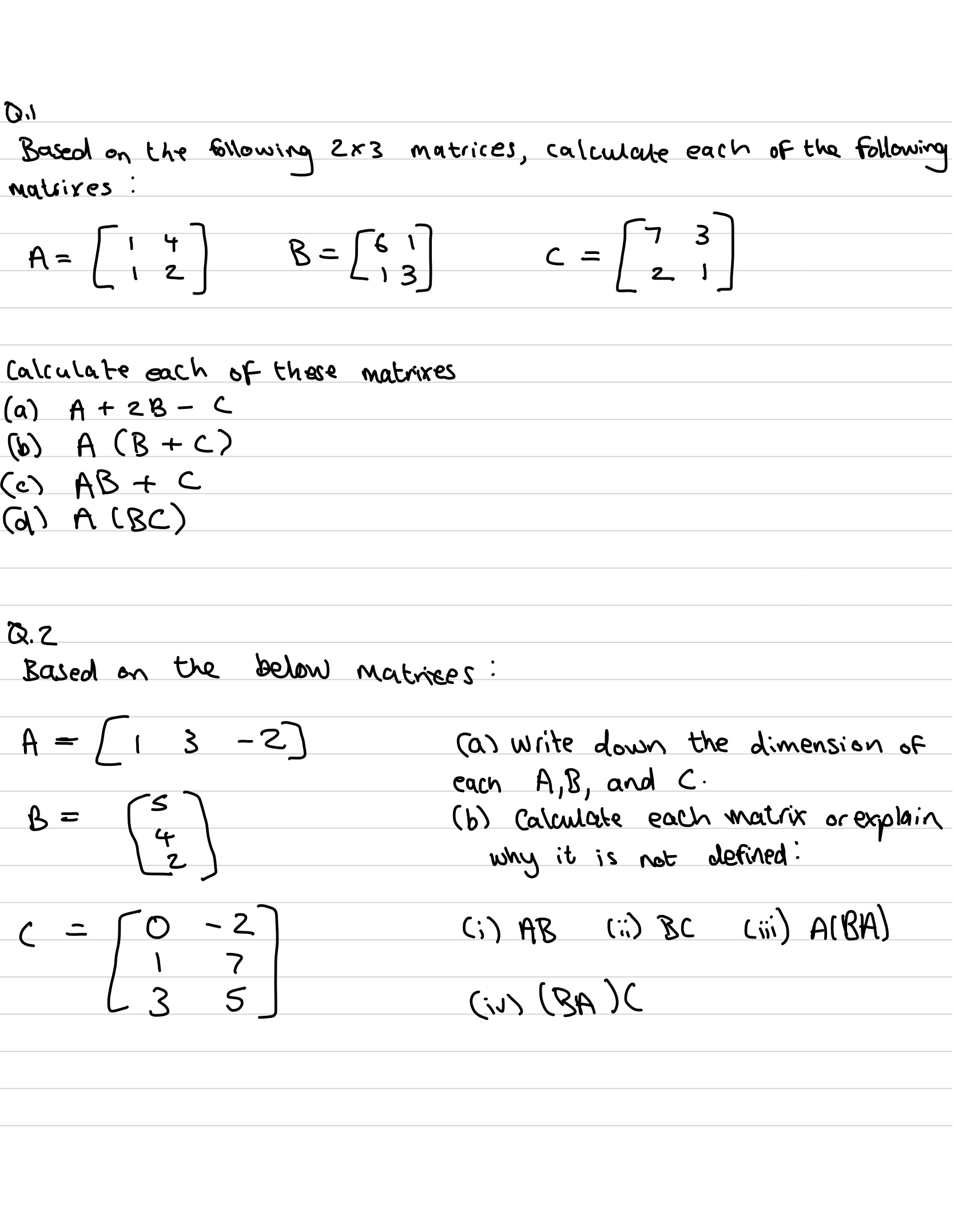 Solved Q. 1Based on ﻿the following 2×3 ﻿matrices, calculate | Chegg.com