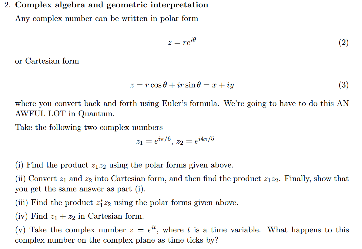 Solved 2. Complex algebra and geometric interpretation Any | Chegg.com