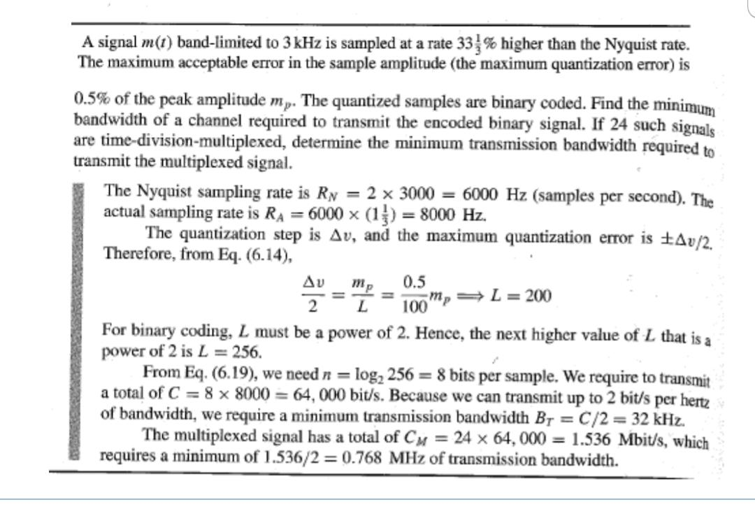 Solved A signal m(t) band-limited to 3 kHz is sampled at a | Chegg.com