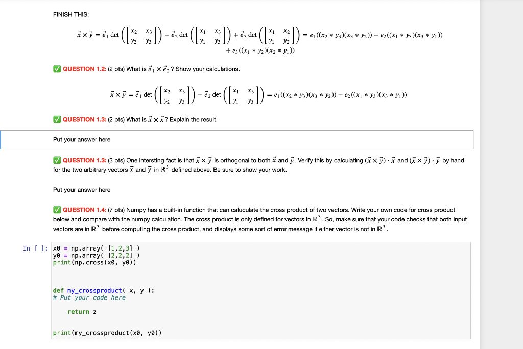 Solved 1. Determinants and cross products (17 pts) lnR3, the | Chegg.com