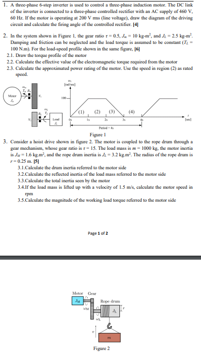 Solved 1. A three-phase 6-step inverter is used to control a | Chegg.com