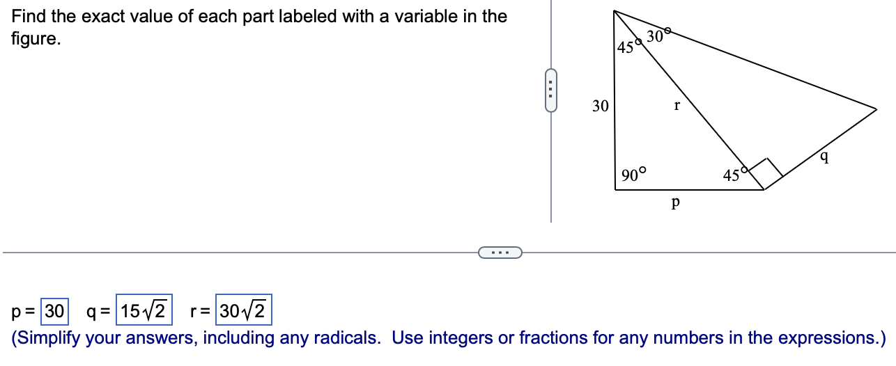 Solved Find the exact value of each part labeled with a | Chegg.com