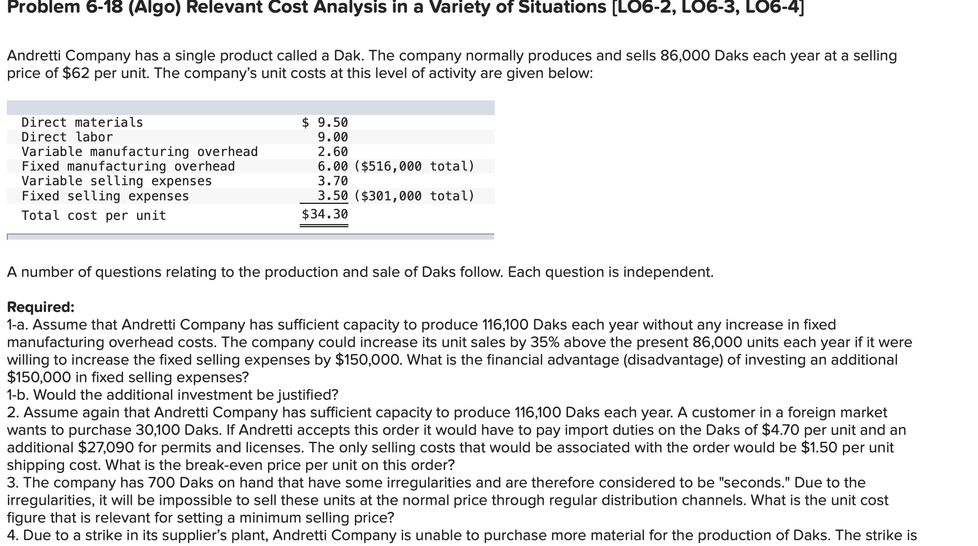 Solved Problem 6-18 (Algo) Relevant Cost Analysis in a | Chegg.com