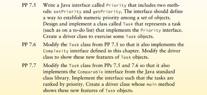 Solved PP 7.5 PP 7.6 Write a Java interface called Priority | Chegg.com