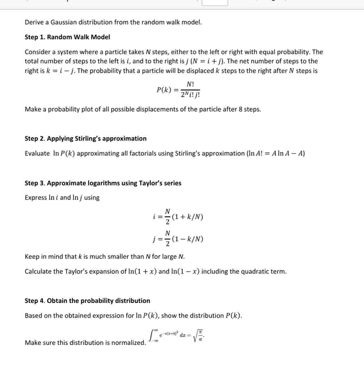 Solved Derive a Gaussian distribution from the random walk | Chegg.com