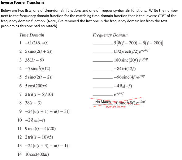 Solved Inverse Fourier Transform Below are two lists, one of | Chegg.com