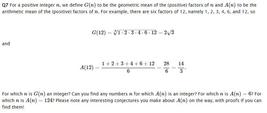 Solved Q7 For a positive integer n, we define G(n) to be the | Chegg.com