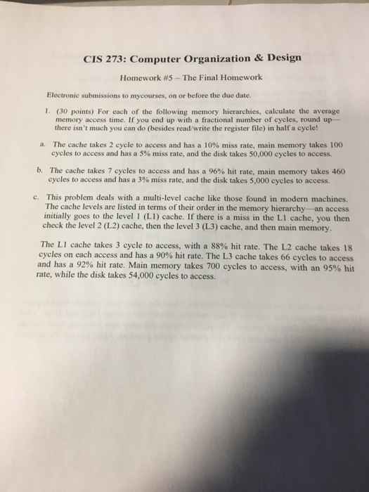 Solved CIS 273: Computer Organization & Design Homework | Chegg.com