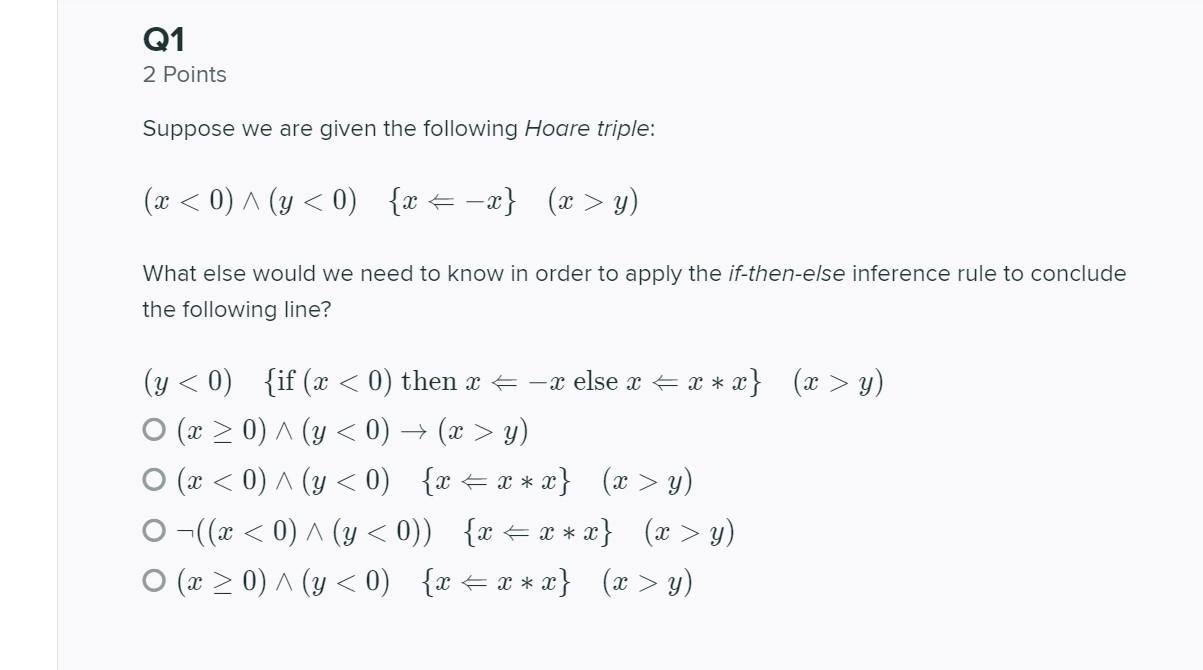 Solved Q1 2 Points Suppose we are given the following Hoare | Chegg.com