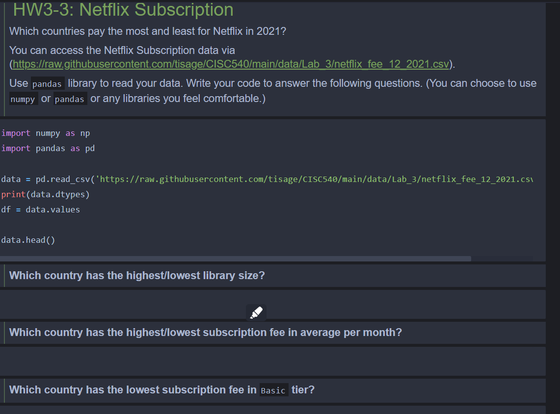 Solved HW3-3: Netflix Subscription Which countries pay the | Chegg.com