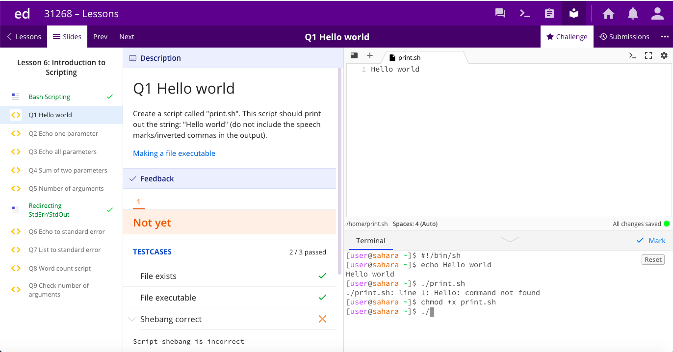 Solved What does it mean shebang incorrect and what is the | Chegg.com