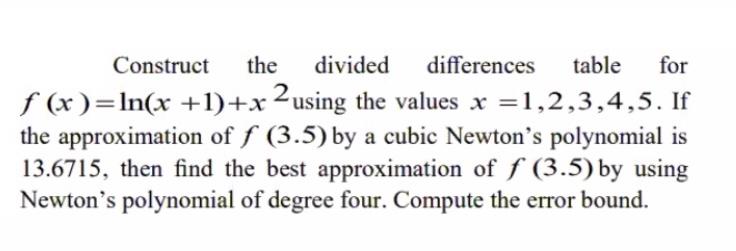 Solved Construct The Divided Differences Table For F 7849