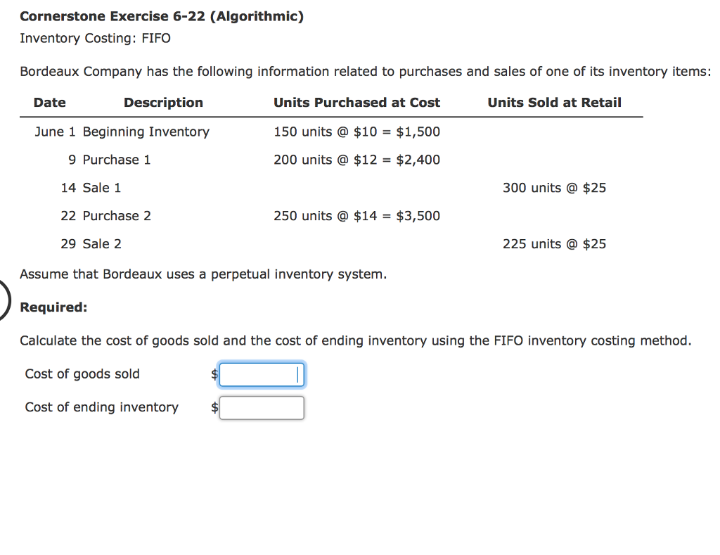 Solved Cornerstone Exercise 6-22 (Algorithmic) Inventory | Chegg.com