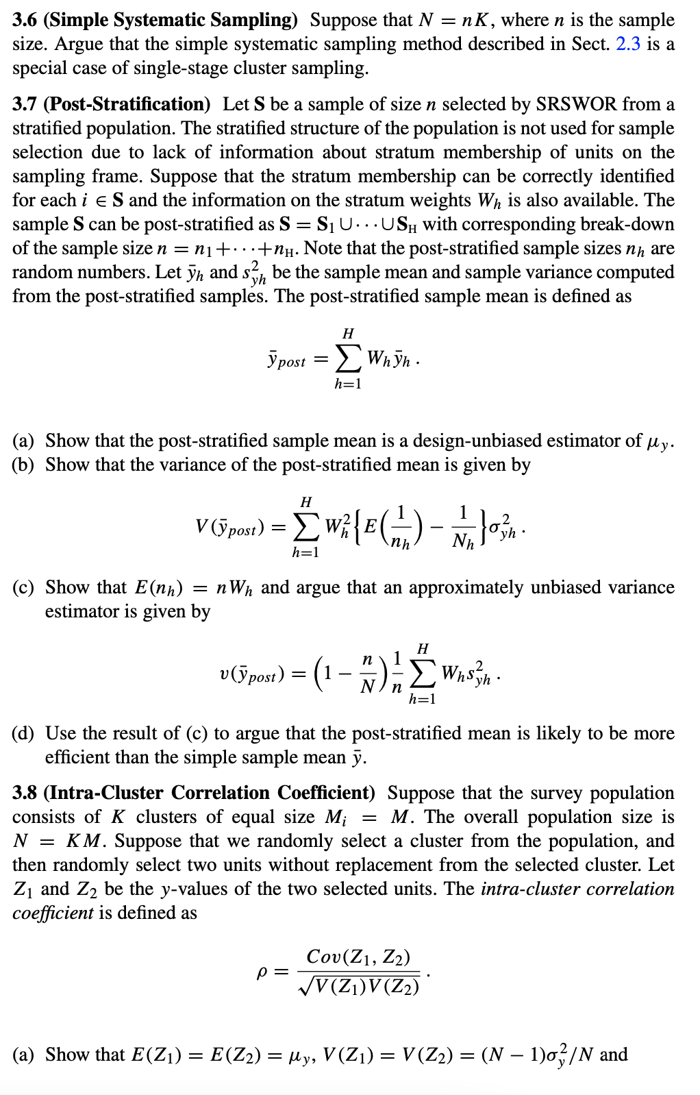 3.1 (Stratified Simple Random Sampling) Consider the | Chegg.com