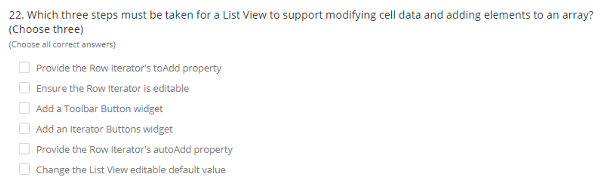 Solved 22. Which three steps must be taken for a List View | Chegg.com