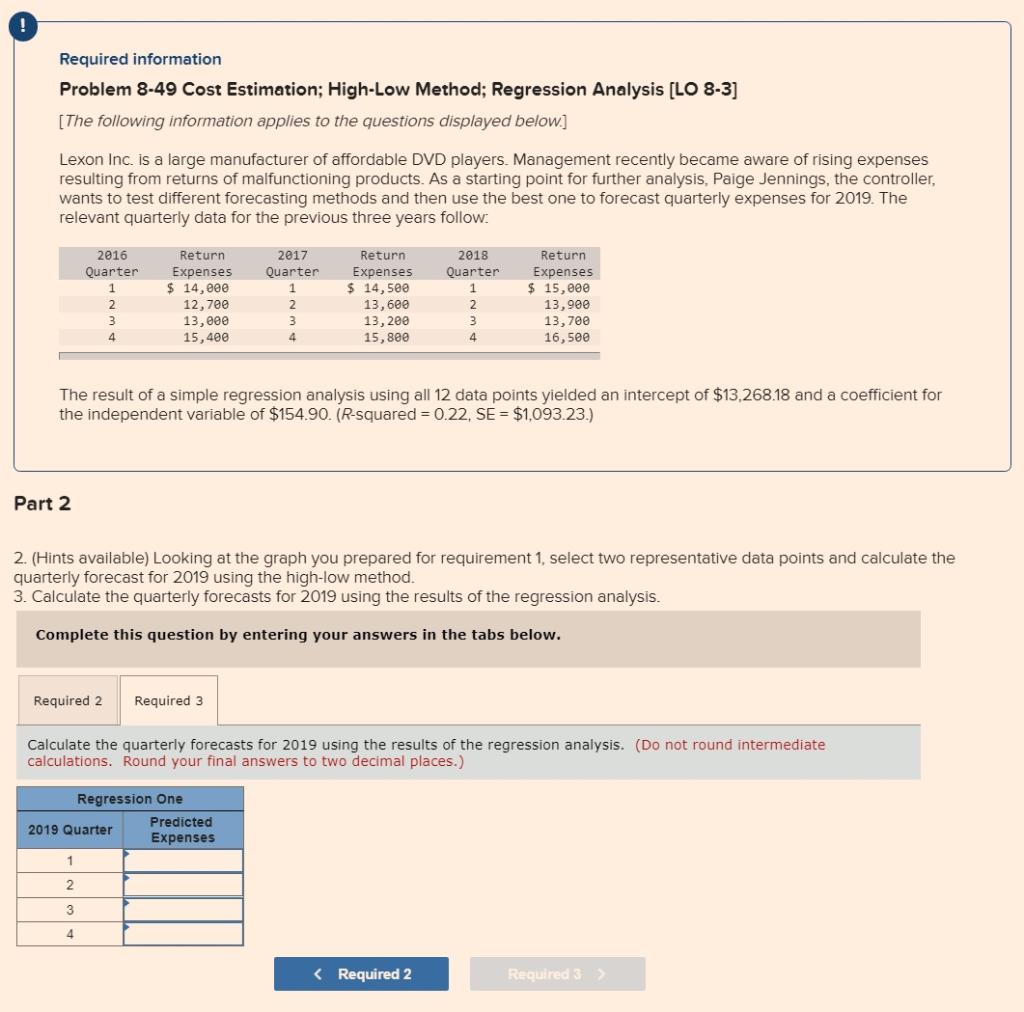 Problem 8-49 Cost Estimation; High-Low Method; | Chegg.com