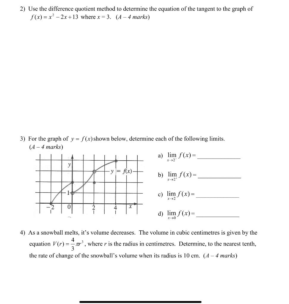 Solved 2 Use The Difference Quotient Method To Determine Chegg