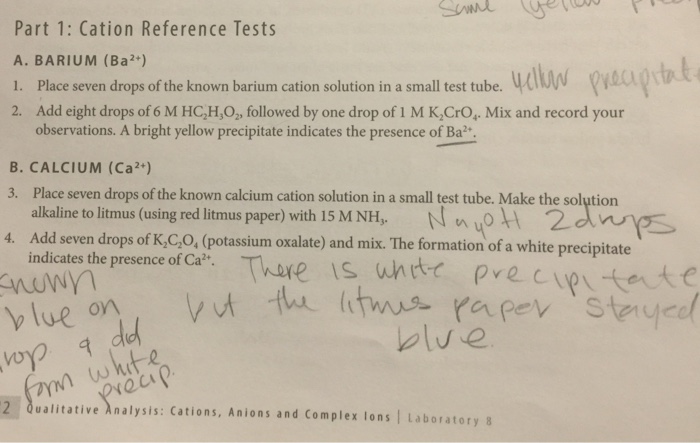 Solved Part 1: Cation Reference Tests A. BARIUM (Ba2) 1. | Chegg.com