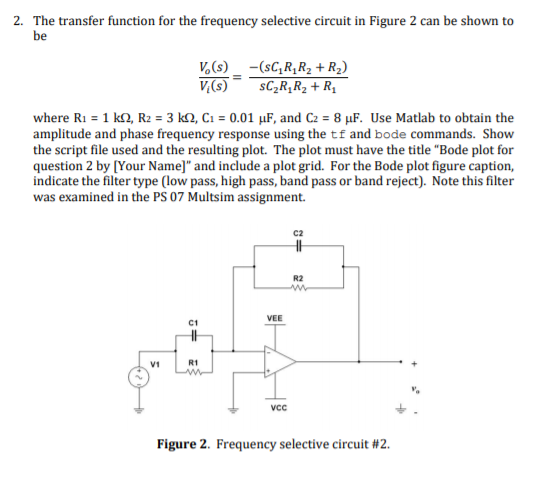 Solved 2. The transfer function for the frequency selective | Chegg.com
