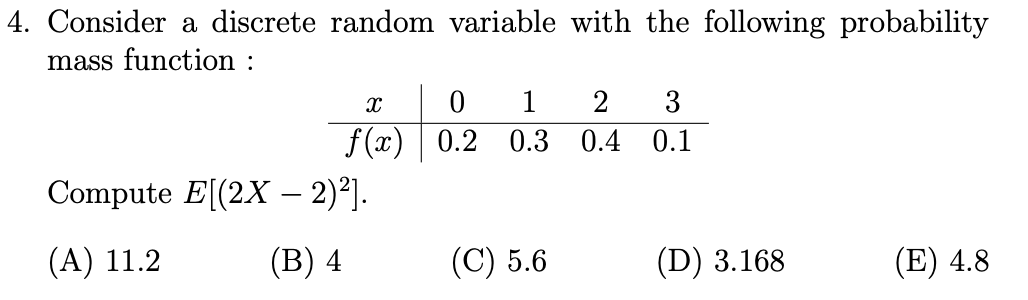 Solved Consider a discrete random variable with the | Chegg.com