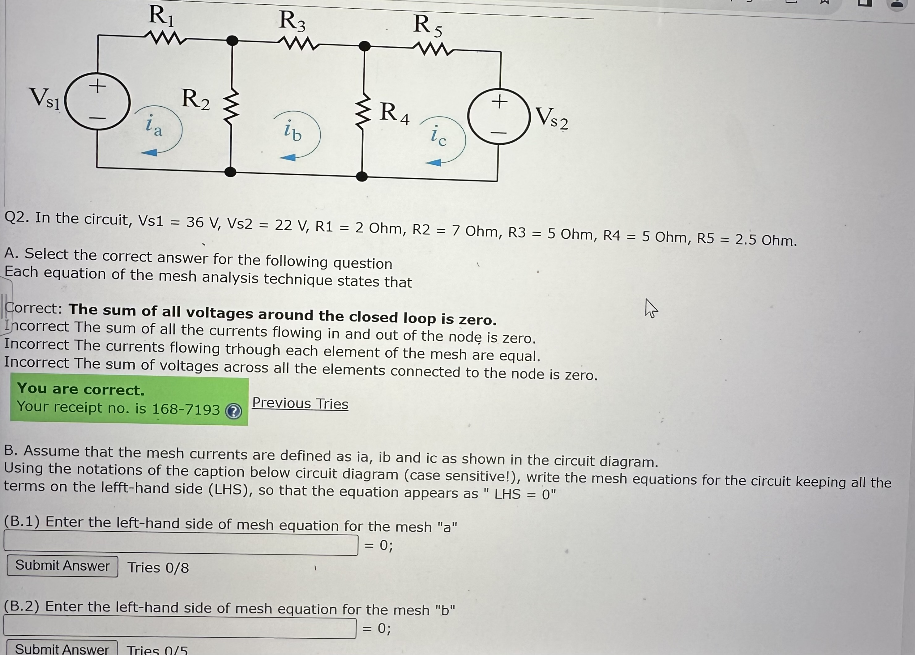 Solved (B.3) Enter the left-hand side of mesh equation for | Chegg.com