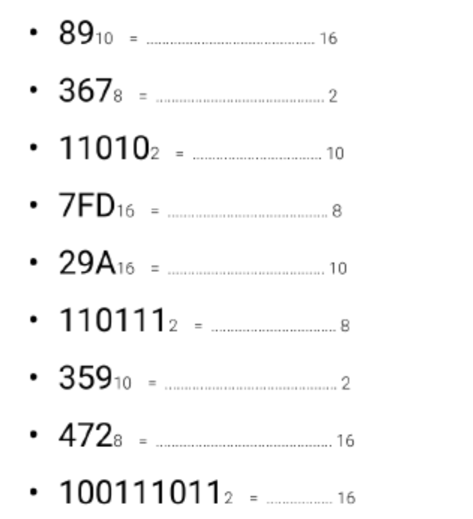 Solved - 8910 - 3678= - 110102= - 7FD16= - 29 A16= - | Chegg.com