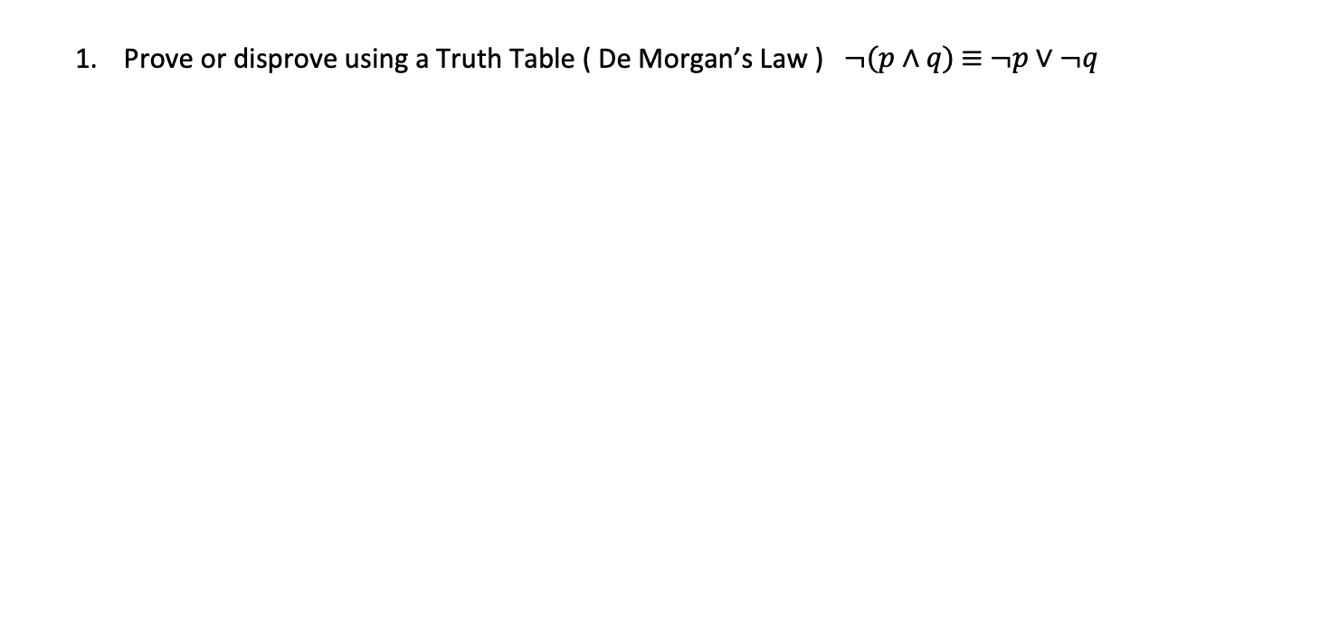 Solved 1. Prove or disprove using a Truth Table ( De | Chegg.com